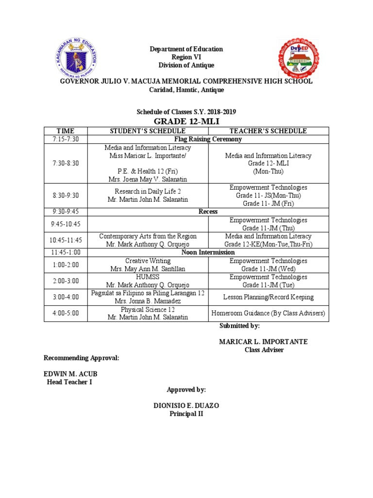 Class Schedule | PDF | Learning | Cognition