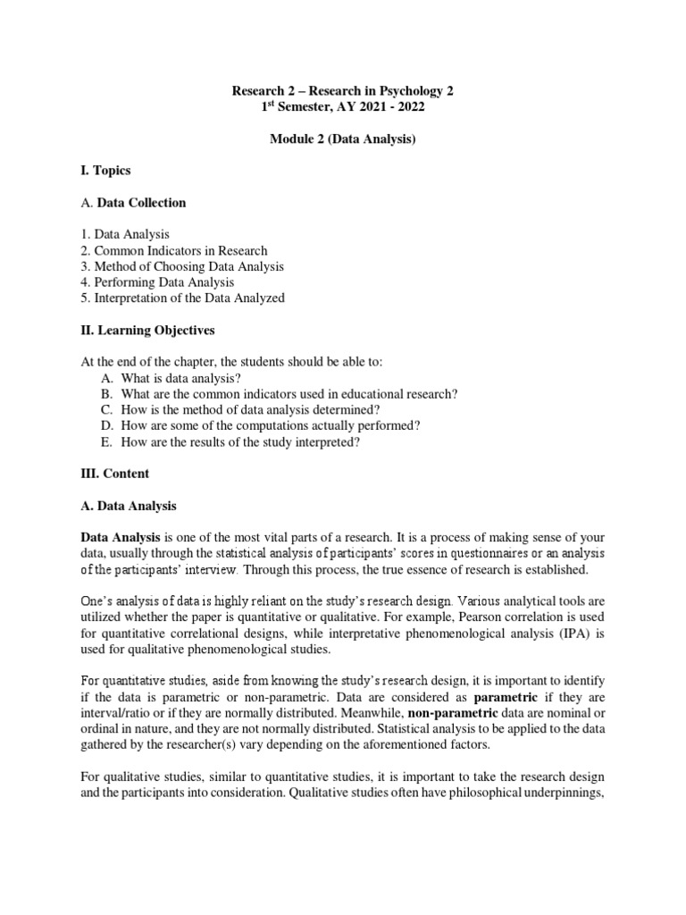 Module 2 Data Analysis Pdf Statistics Qualitative Research