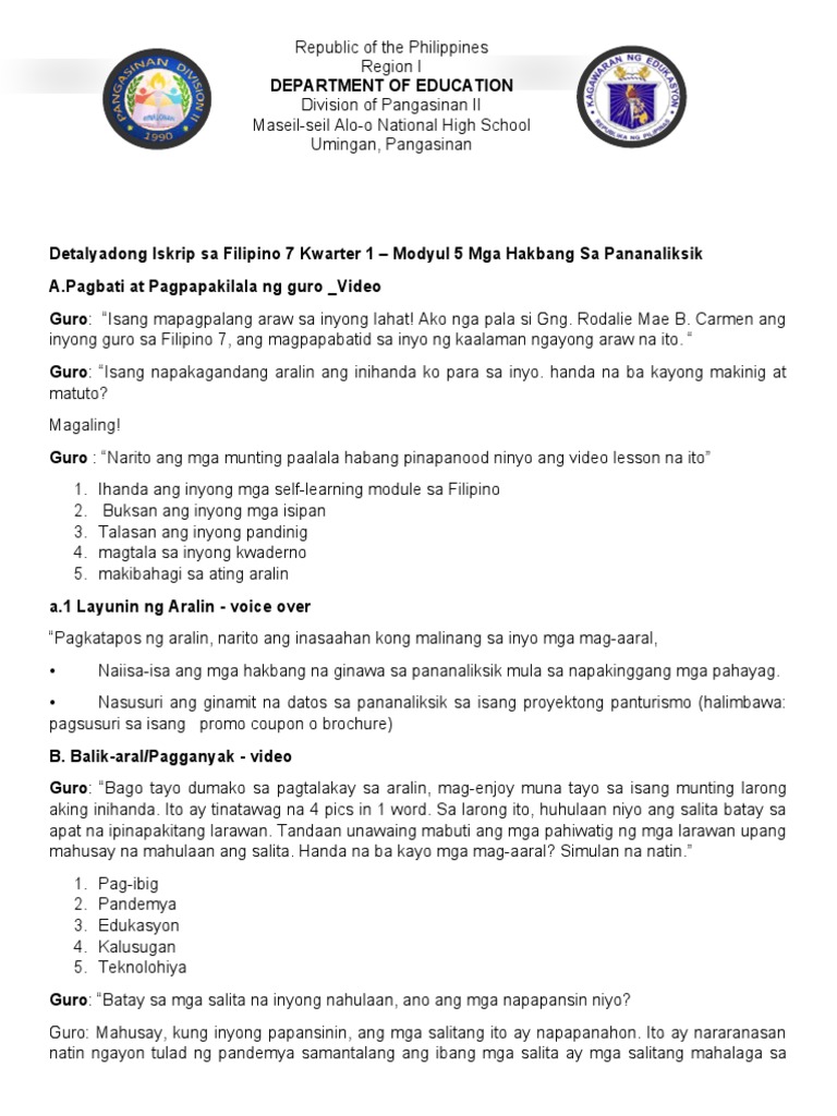 Script Sa Filipino 7 | PDF