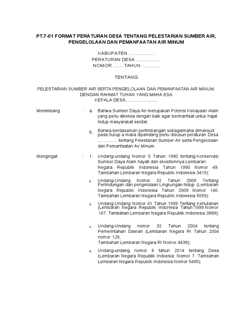 Format Perdes Iuran Air Juknis 2021 | PDF