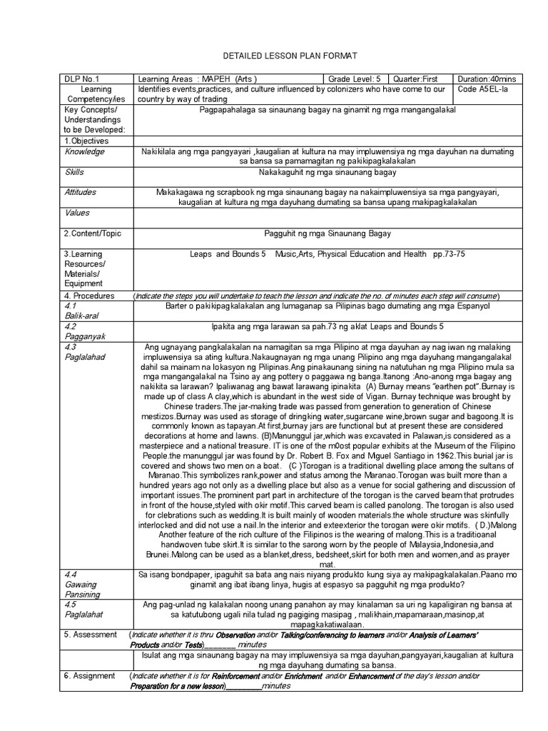 Grade 5 MAPEH Lesson on Ancient Culture | PDF | Philippines
