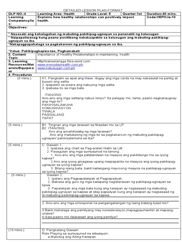 DETAILED LESSON PLAN IN HEALTH 5-4 | PDF