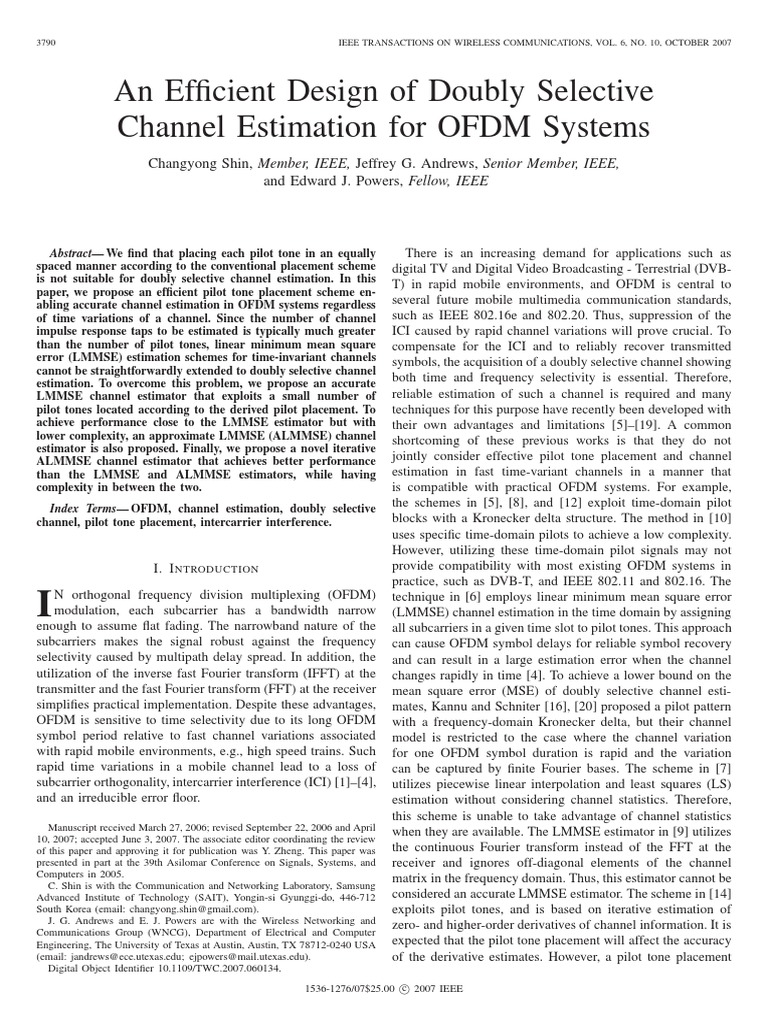 09shin2007 An Efficient Design of Doubly Selective | PDF | Orthogonal Frequency Division ...