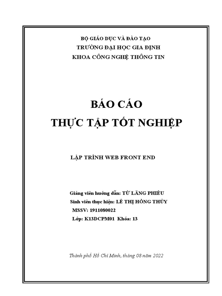 Mau Bao Cao Thuc Tap Tot Nghiep 1 | PDF