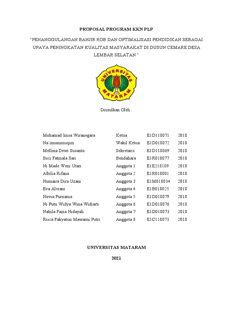 Contoh Proposal KKN PLP Unram 2021 | PDF
