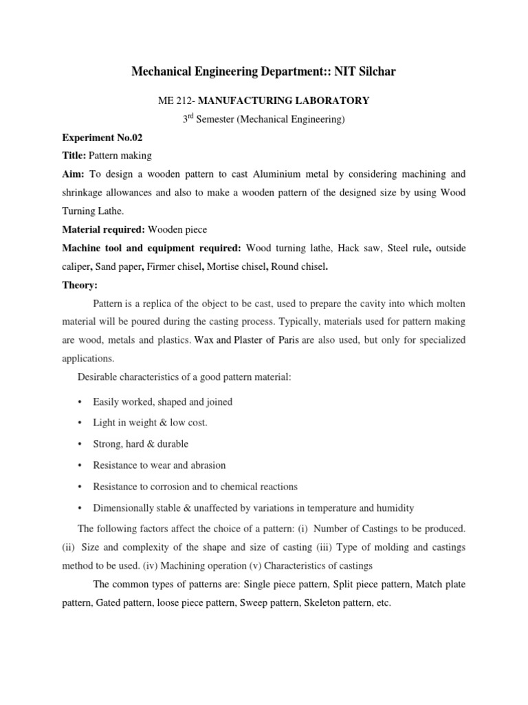 Pattern Making Ex-2 | PDF | Casting (Metalworking) | Casting