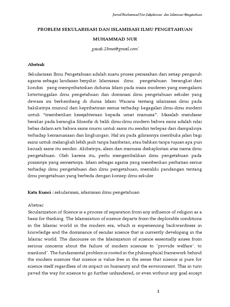 Sekularisasi Dan Islamisasi Ilmu Pengetahuan | PDF