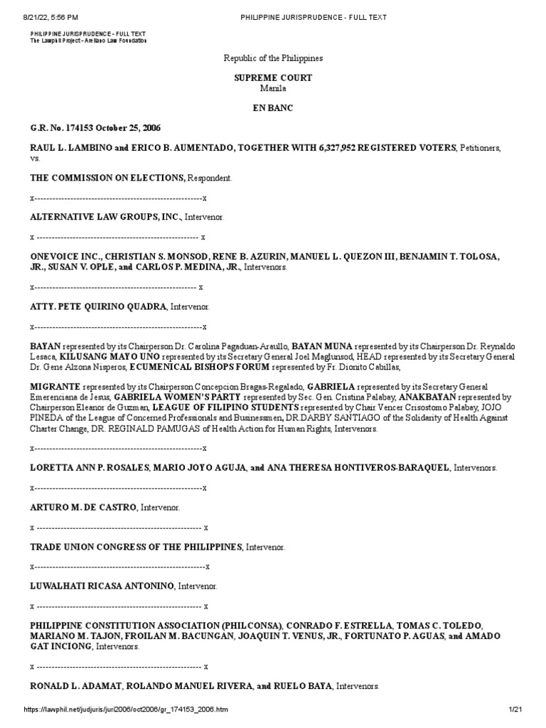 G R No 174153 Pdf Initiative Constitutional Amendment