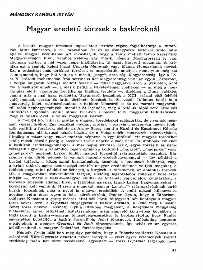 Mándoky Magyar Eredetű Törzsek A Baskíroknál | PDF