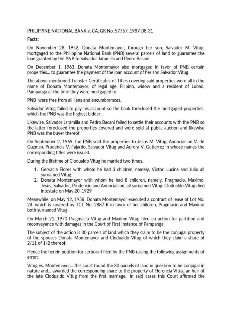 PNB V Ca Perfam | PDF | Mortgage Law | Foreclosure