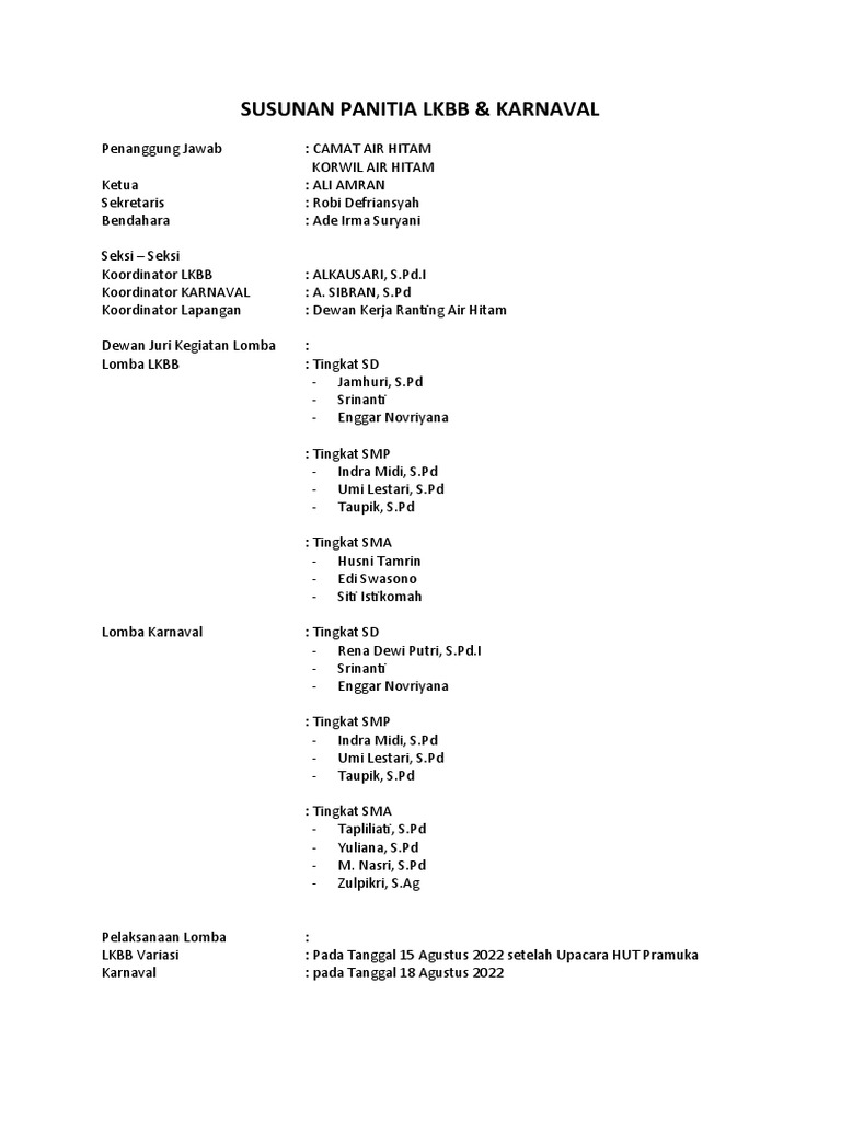 Panitia LKBB & Karnaval 2022 | PDF