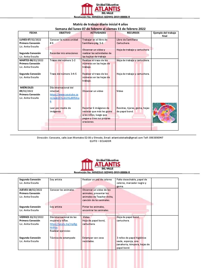 20 - Matriz de Trabajo Diario Inicial 4 | PDF