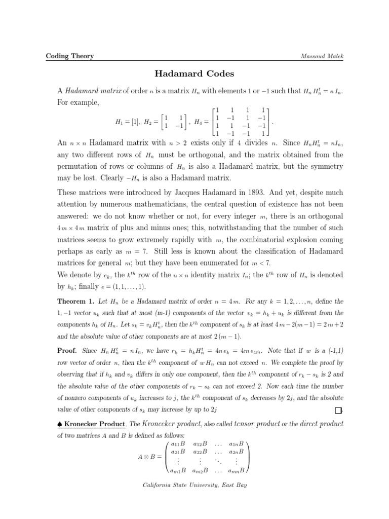 Hadamard Codes: N N T N N | PDF | Matrix (Mathematics) | Mathematics