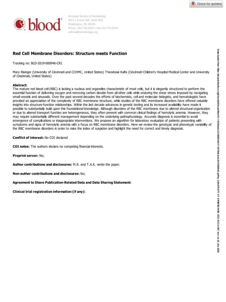 Red Cell Membrane Disorders: Structure Meets Function | PDF | Red Blood ...