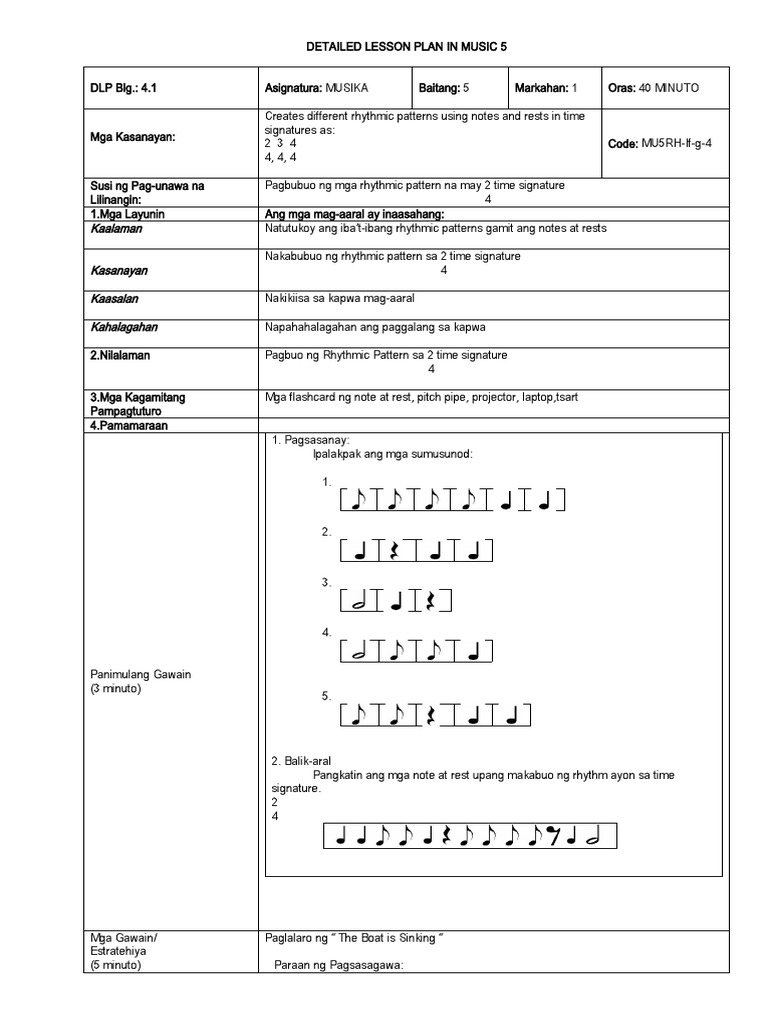 Detailed Lesson Plan in Music 5 - 4.1 | PDF
