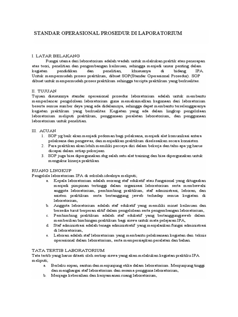 Sop Laboratorium Kimiapdf | PDF
