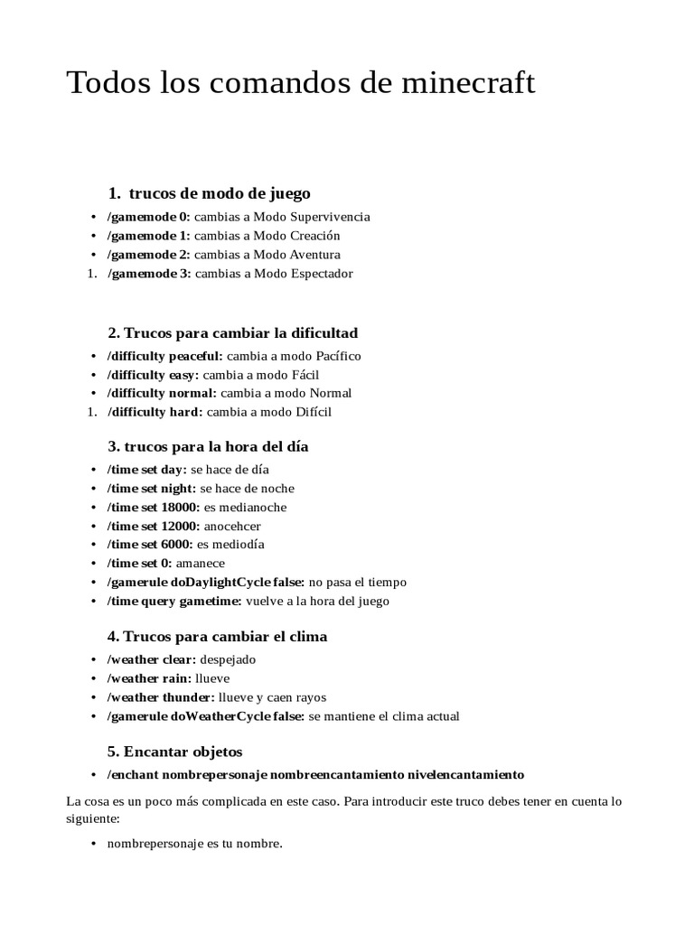 Todos Los Comandos y Trucos de Minecraft | PDF
