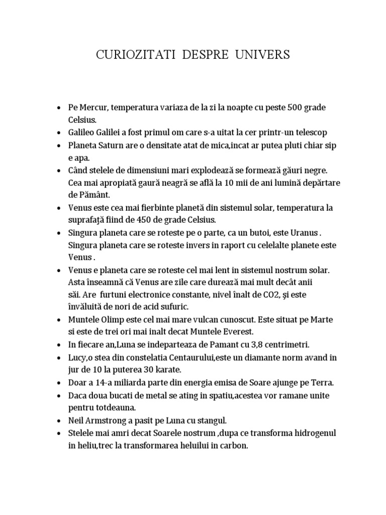 Curiozitati Despre Univers | PDF