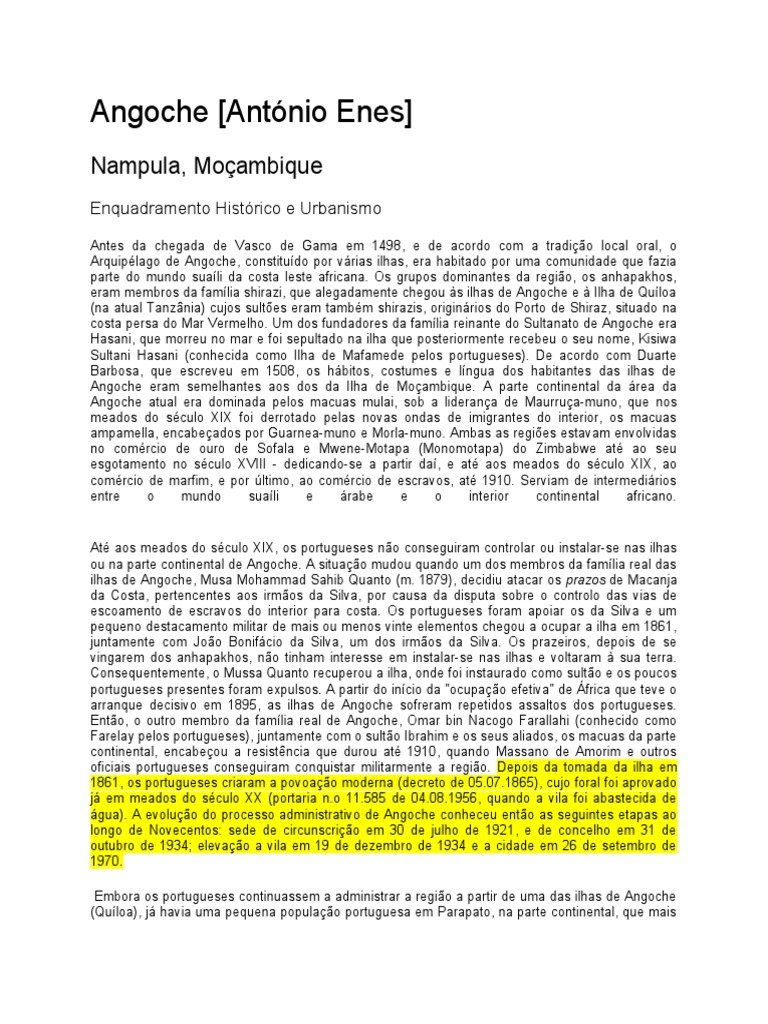 Angoche em 1930 | PDF | Portugal | Moçambique