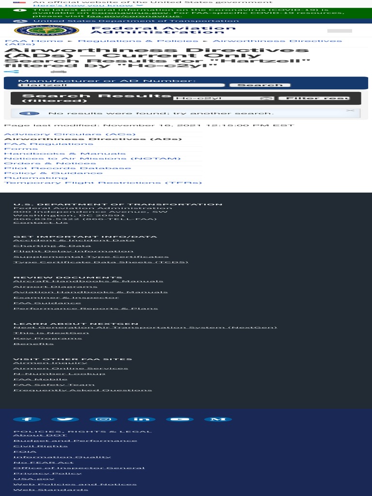 Current FAA Airworthiness Directives | PDF