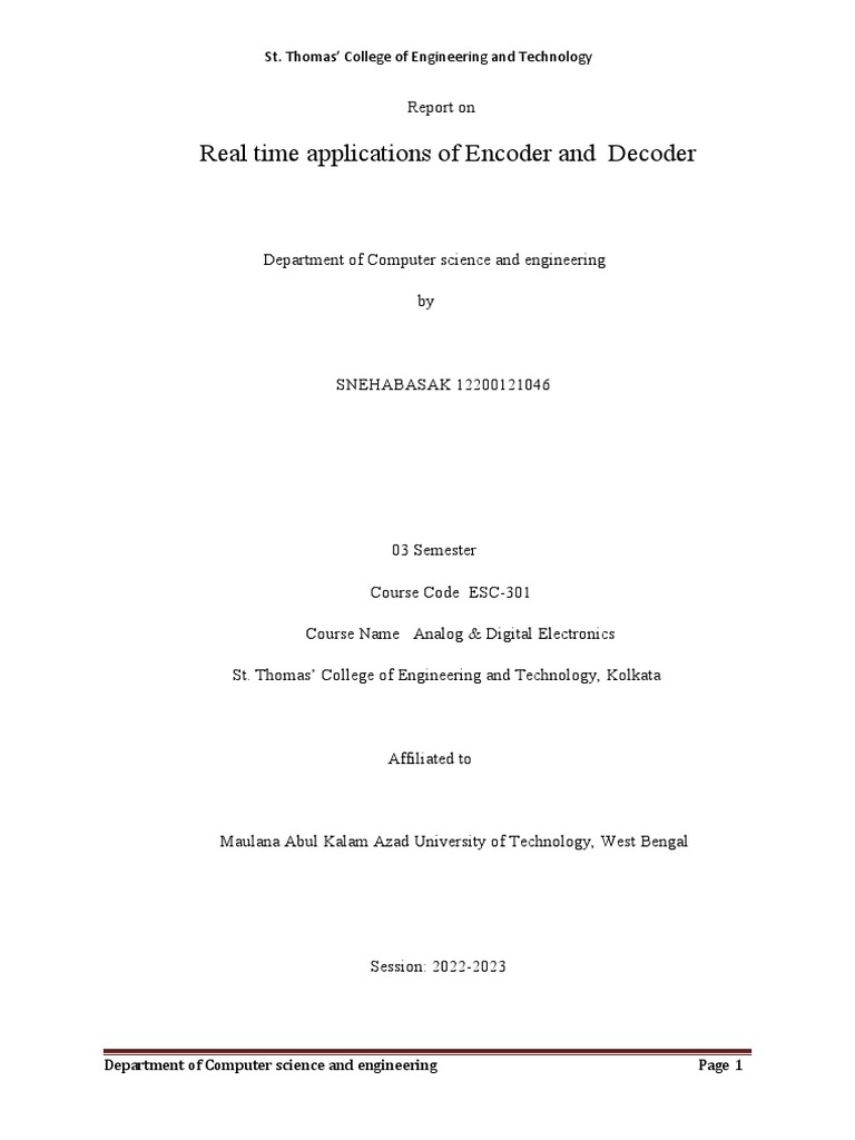 Real Time Applications of Encoder and Decoder | PDF | Data Compression | Transmitter