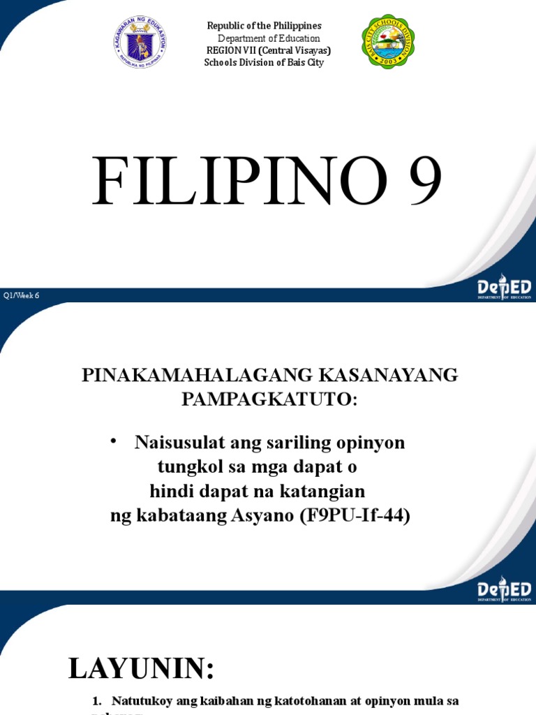 Filipino 9-Quarter 1-Week 6 | PDF