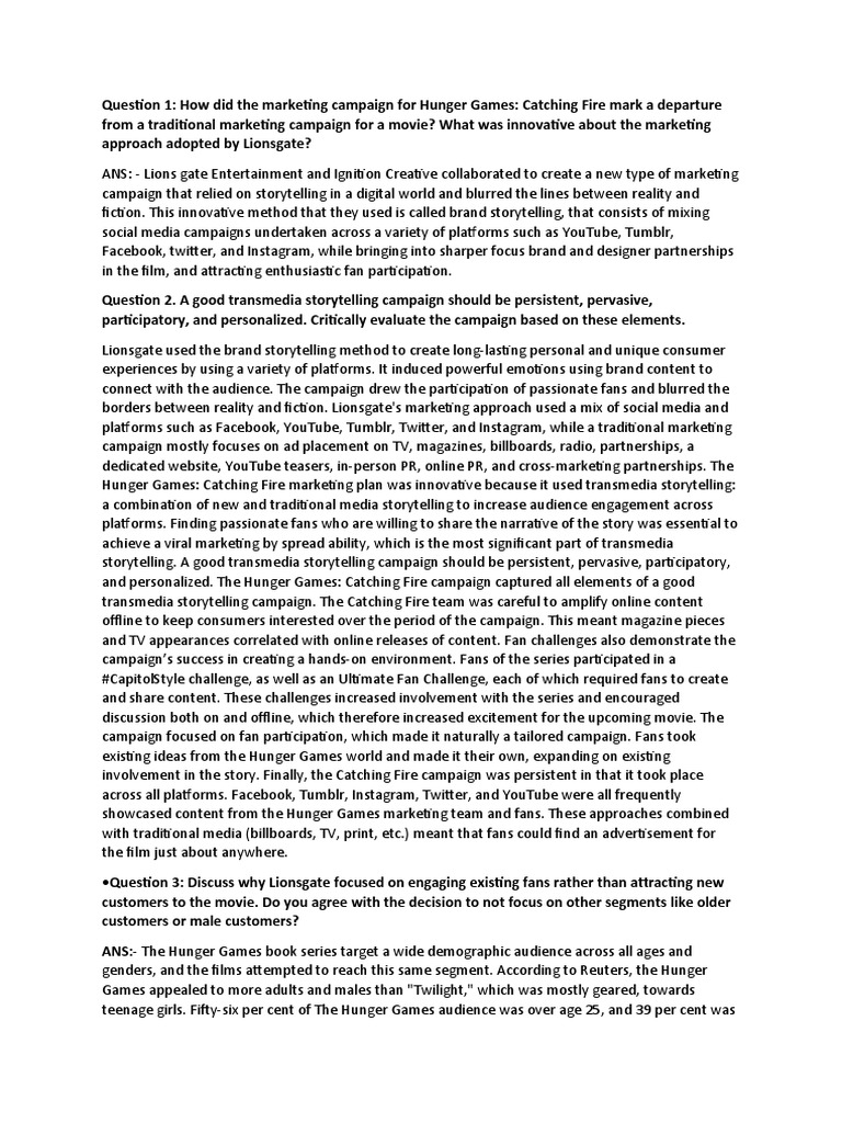 24-07 Hunger Games Q&A | PDF | Social Media | Popular Culture & Media ...