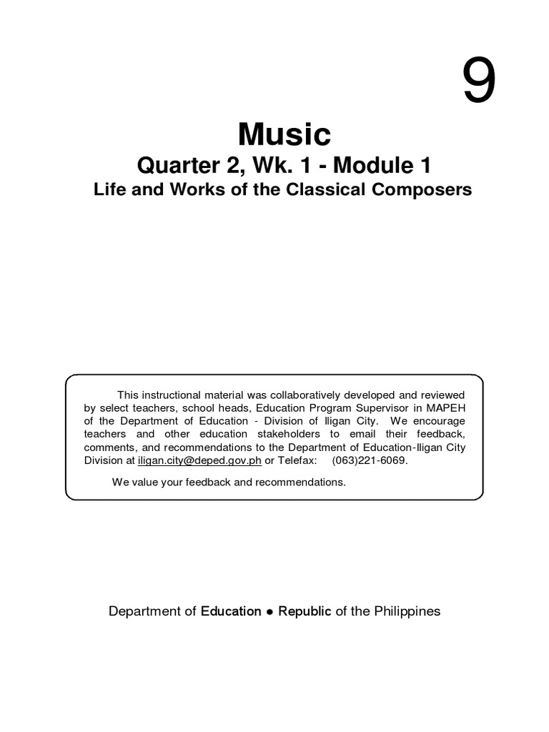 Music: Quarter 2, Wk. 1 - Module 1 | Download Free PDF | Classical ...