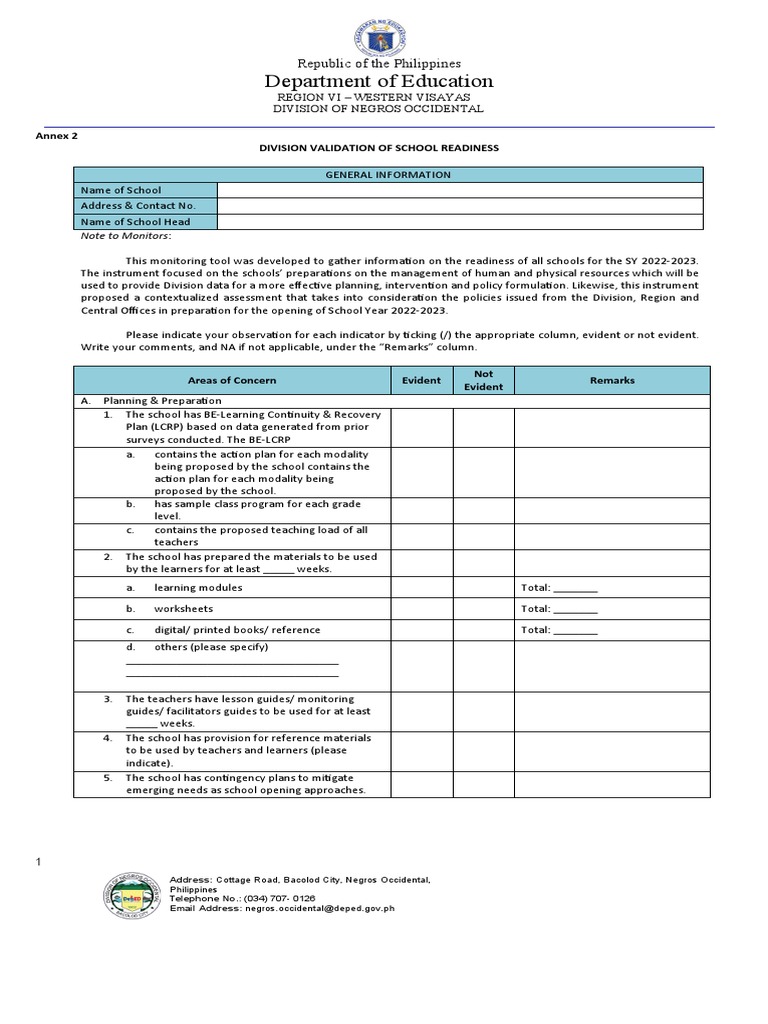 School Readiness Validation Guide | PDF