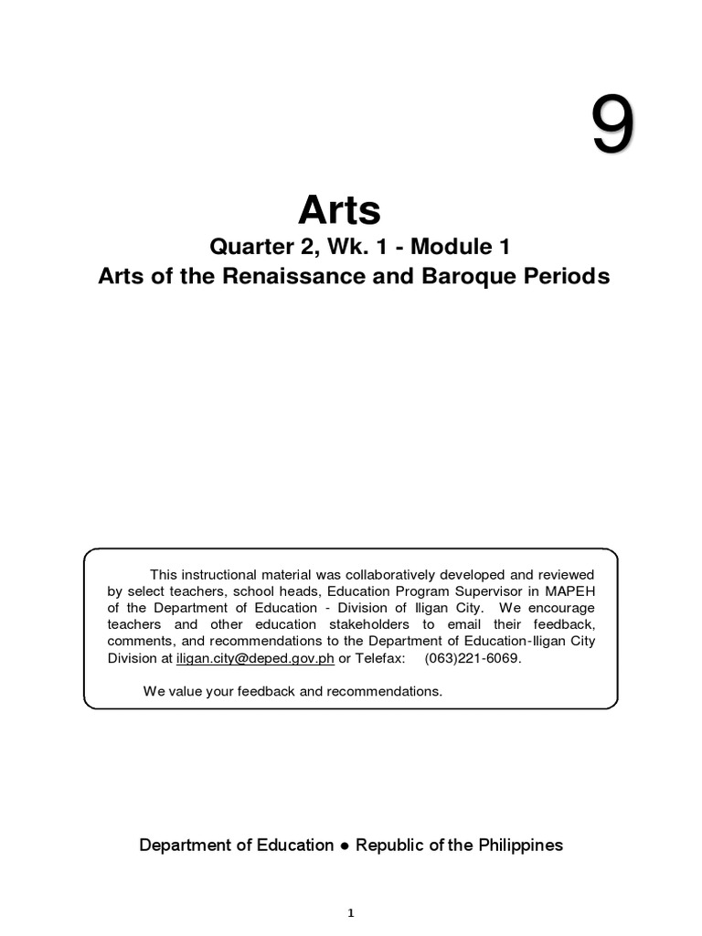 Quarter 2, Wk. 1 - Module 1 Arts of The Renaissance and Baroque Periods | PDF | Composition ...