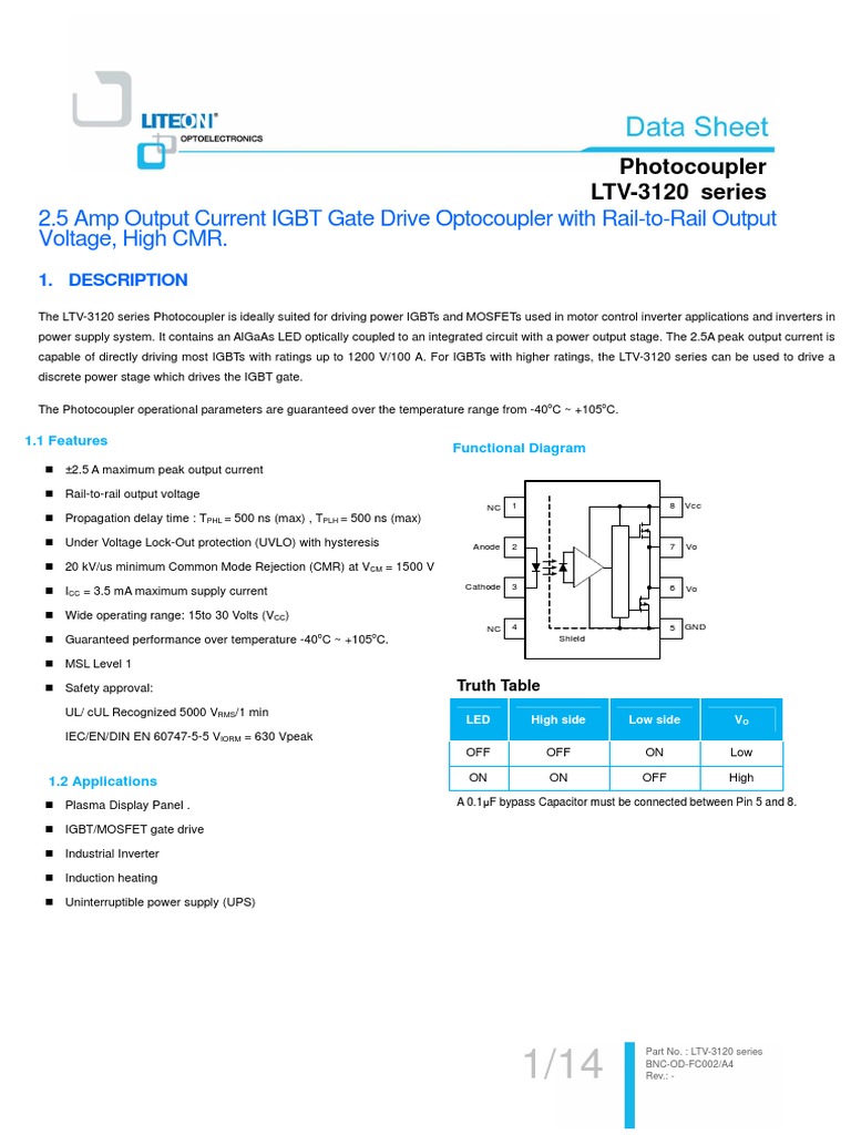2.5 Amp Output Current IGBT Gate Drive Optocoupler With Rail-to-Rail ...
