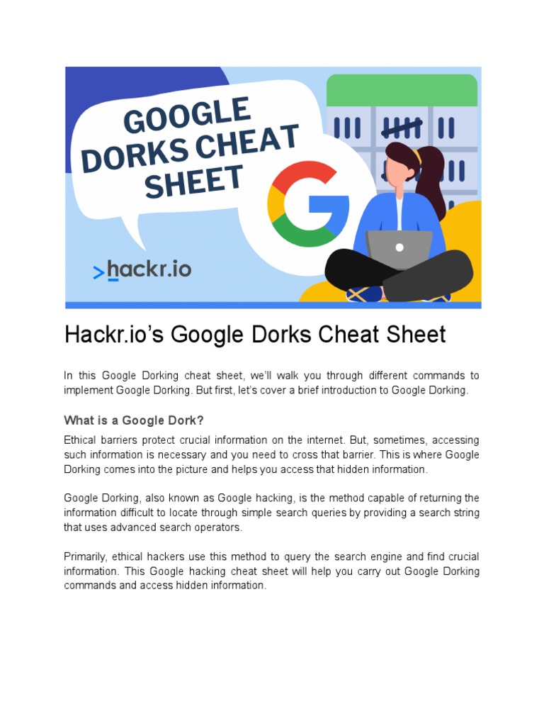 Hackr - Io's Google Dorks Cheat Sheet PDF | PDF | Search Engine ... Hackr - Io's Google Dorks Cheat Sheet PDF | PDF | Search Engine ...