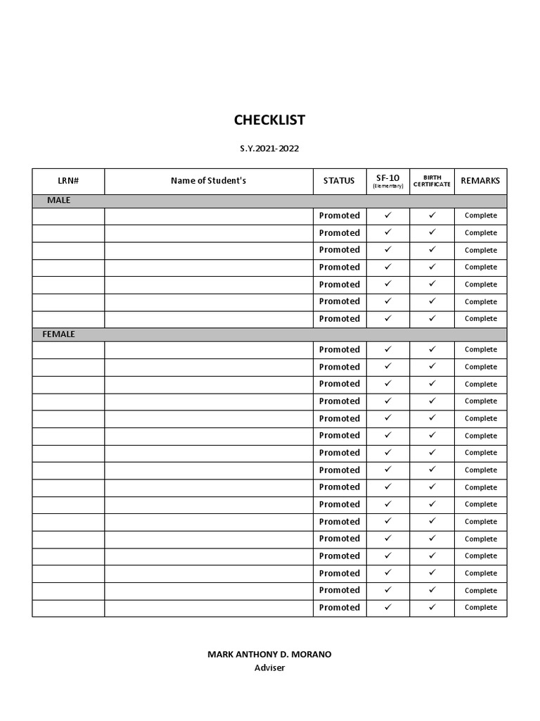 Checklist of Prerequisite Forms (G9) | PDF