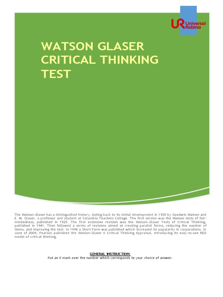 Watson Glacer Critical Thinking Exam | PDF | Inference | Critical Thinking