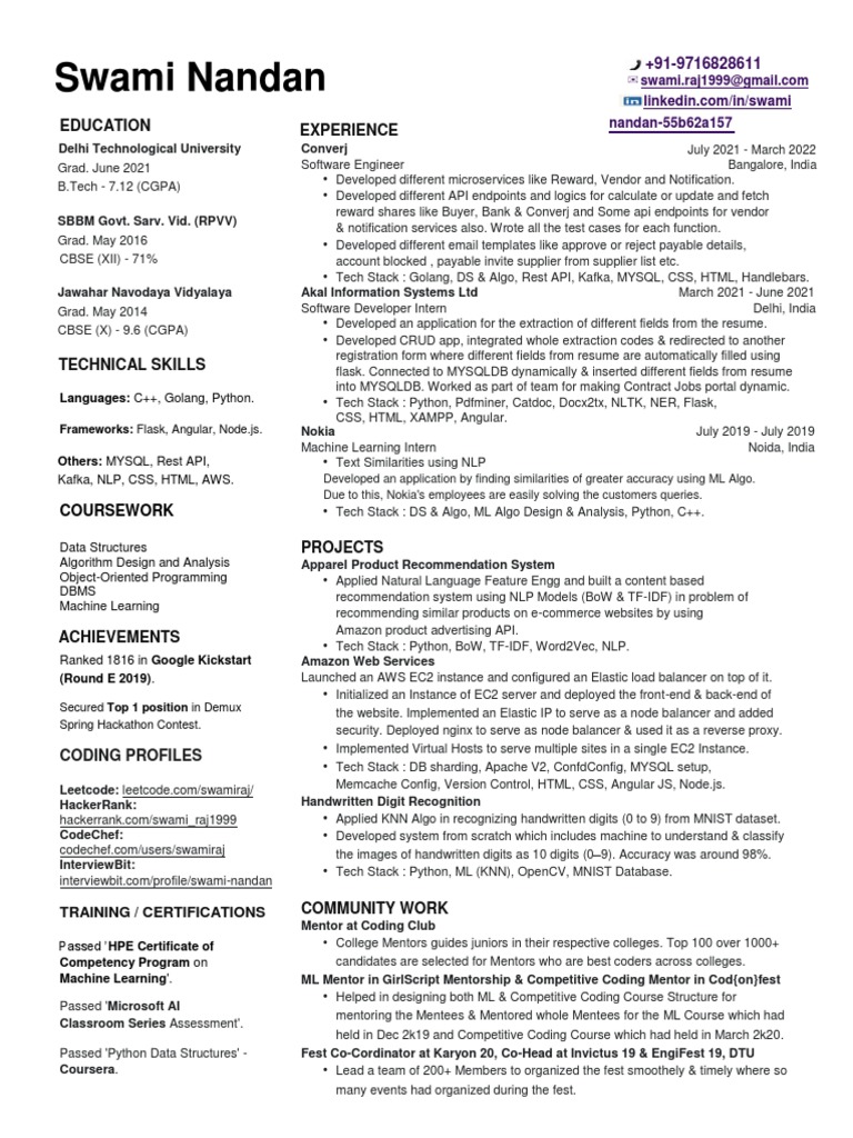 Swami Nandan: Education Experience | PDF | Amazon Web Services | Databases