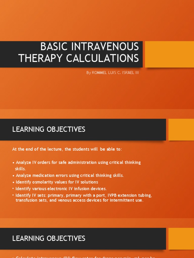 Basic IV Therapy Calculations | PDF | Intravenous Therapy | Clinical ...