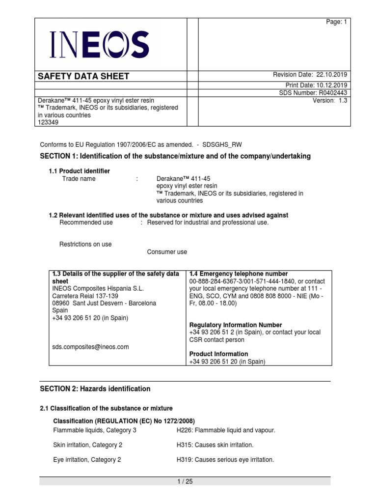 msds.DERAKANE 411-45 RESIN DR444 000000000000123349 Rest of World (GHS ...