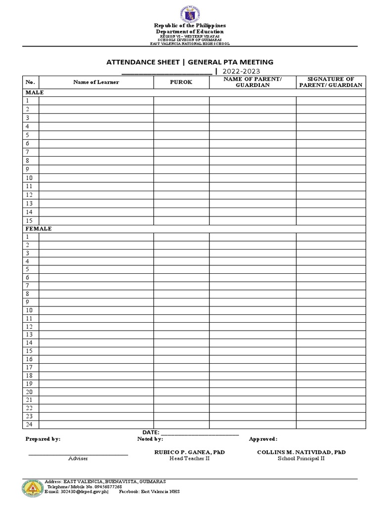 Attendance Sheet Blank | PDF