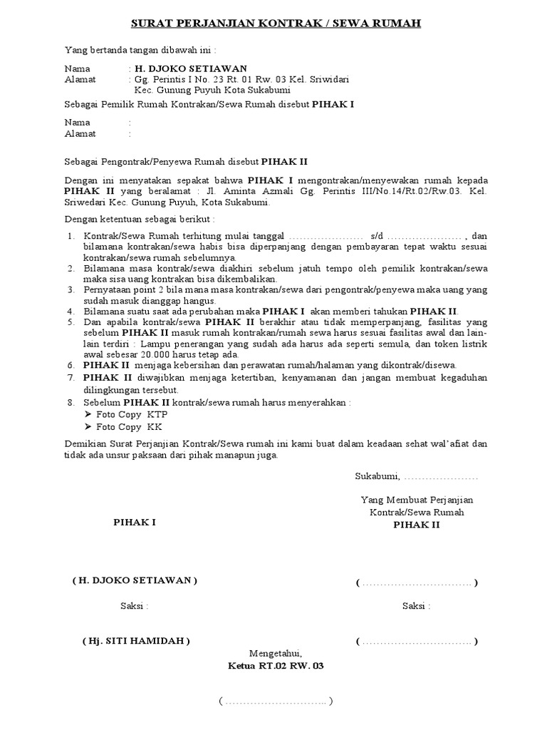 SURAT PERJANJIAN KONTRAK Kosong | PDF