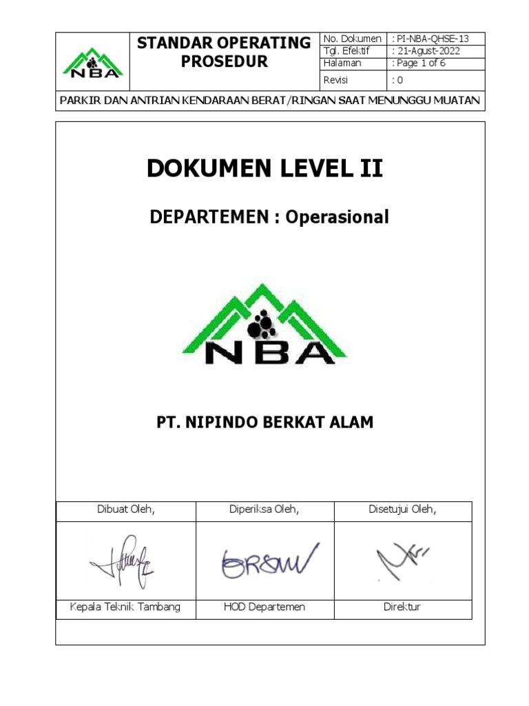 SOP-13. Parkir Dan Antrian Kendaraan Berat Atau Ringan Menunggu Muatan | PDF