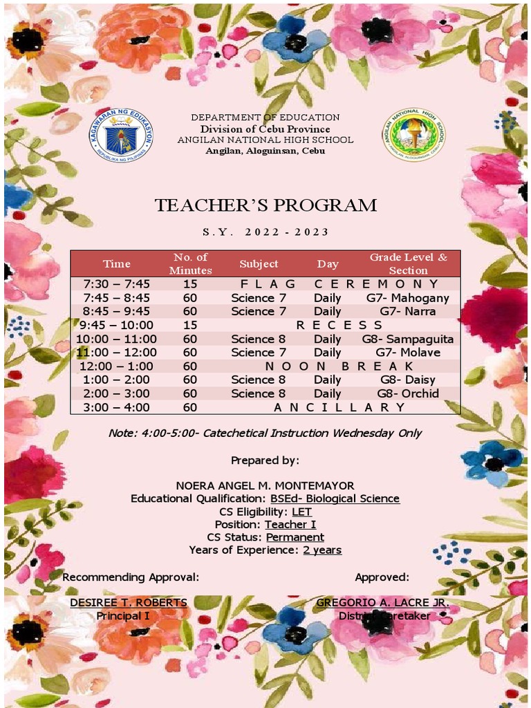 Class Program and Teachers Program | PDF | Science