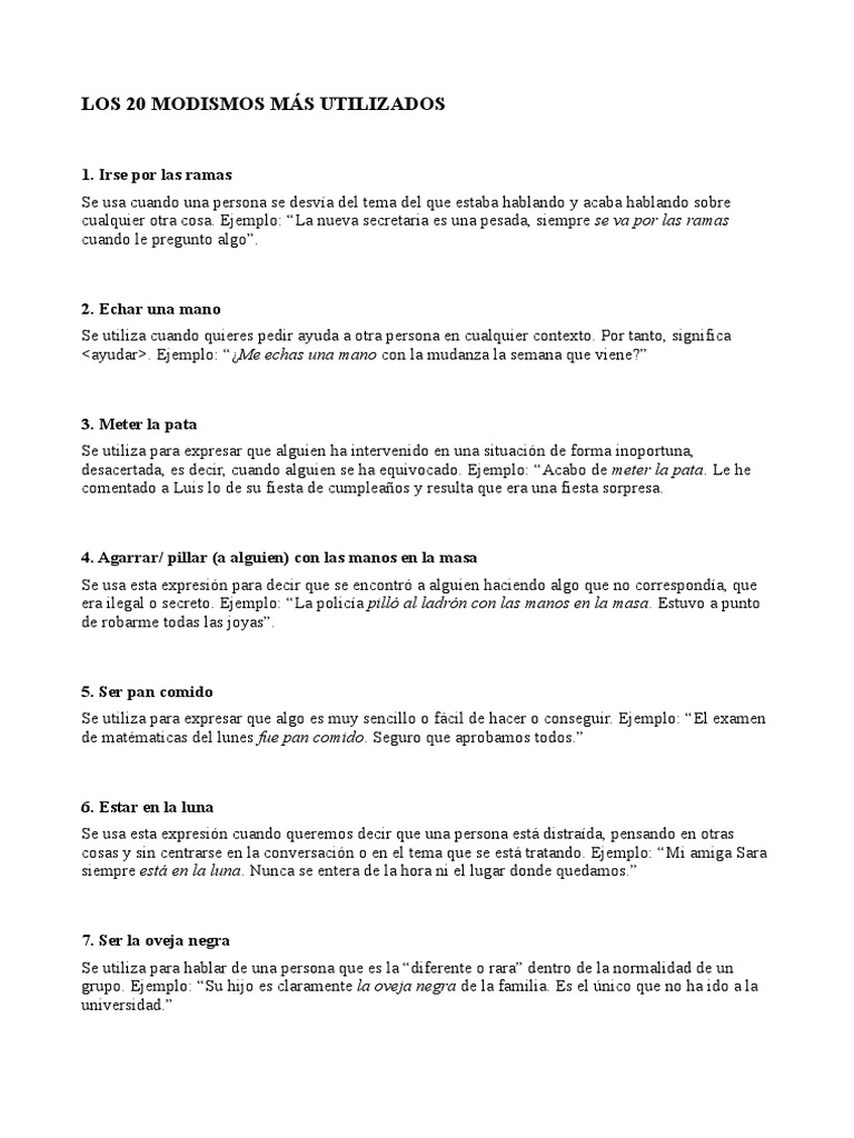 20 Modismos Usados en Espanol | PDF