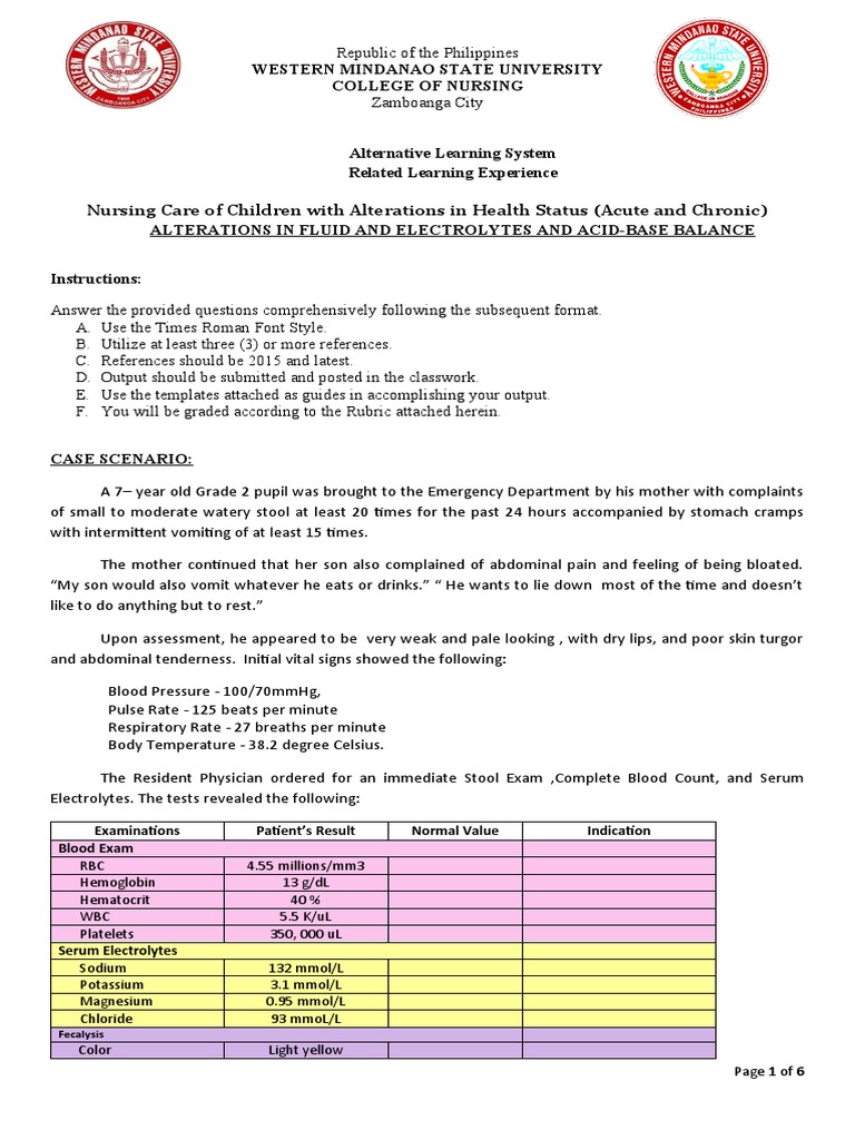 RLE Alterations in Fluid and Electrolyte Balance | PDF | Medical ...