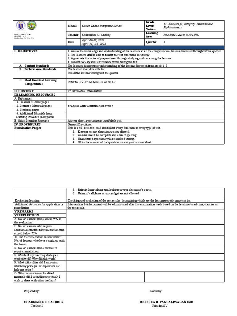 DLL Exam | PDF | Learning | Test (Assessment)