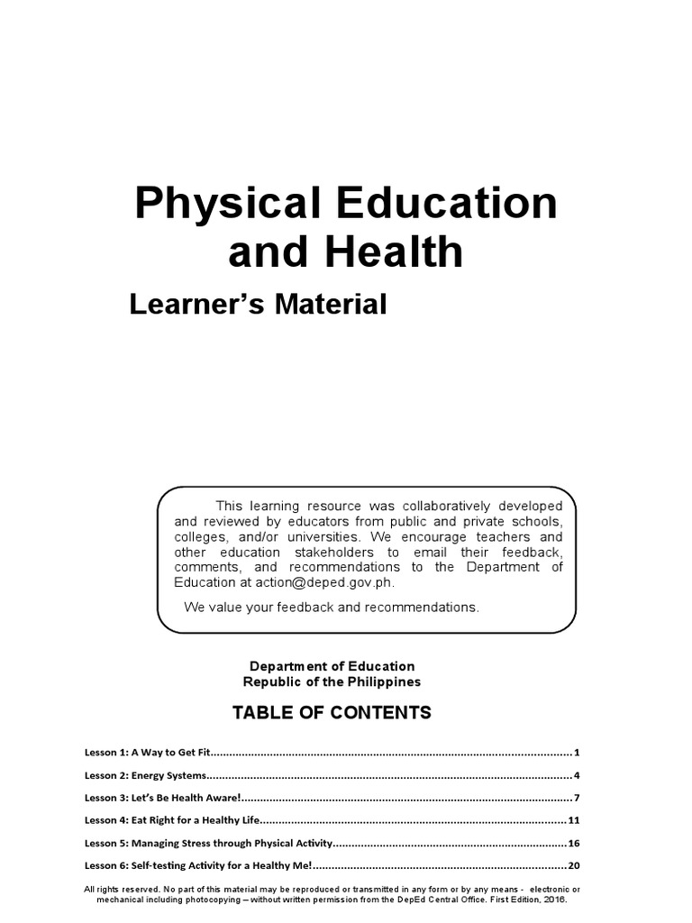 Physical Education and Health: Learner's Material | PDF | Aerobic ...