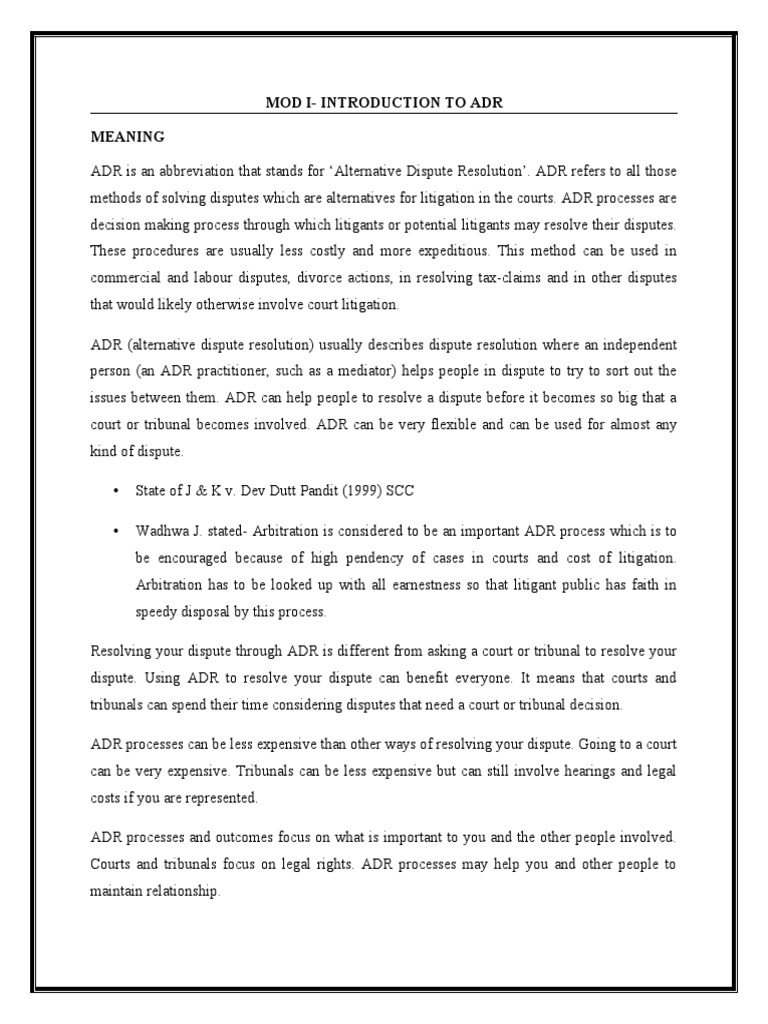MOD I- ADR | PDF | Alternative Dispute Resolution | Mediation