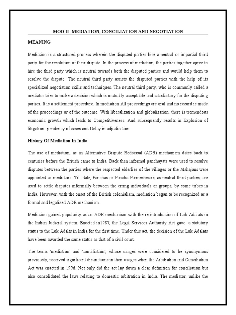 Mod Ii-Mediation, Conciliation and Negotiation Meaning | PDF ...