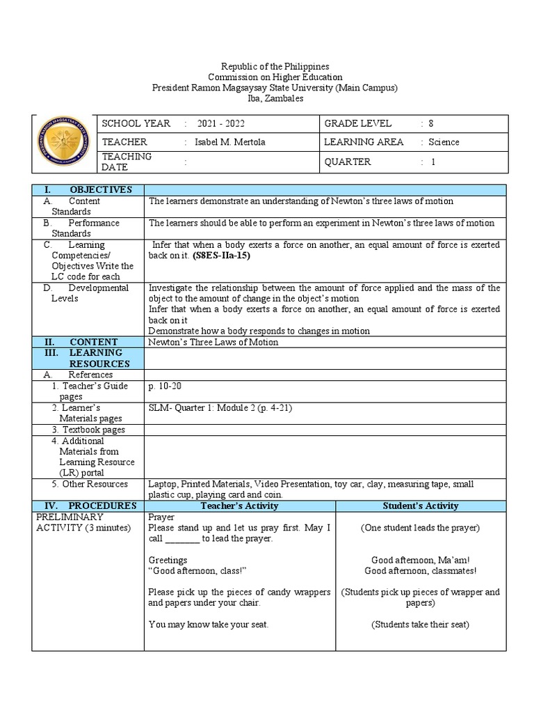 LESSON-PLAN | PDF | Inertia | Force
