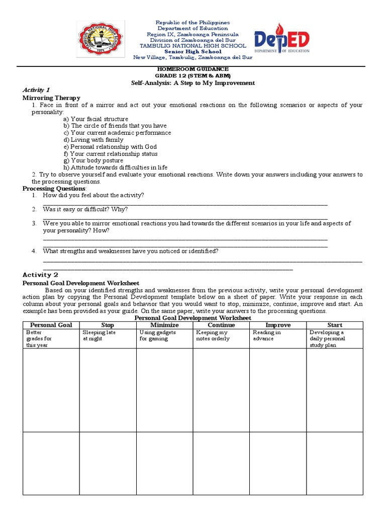 Activity 1: Homeroom Guidance Grade 12 (Stem & Abm) | Download Free PDF ...