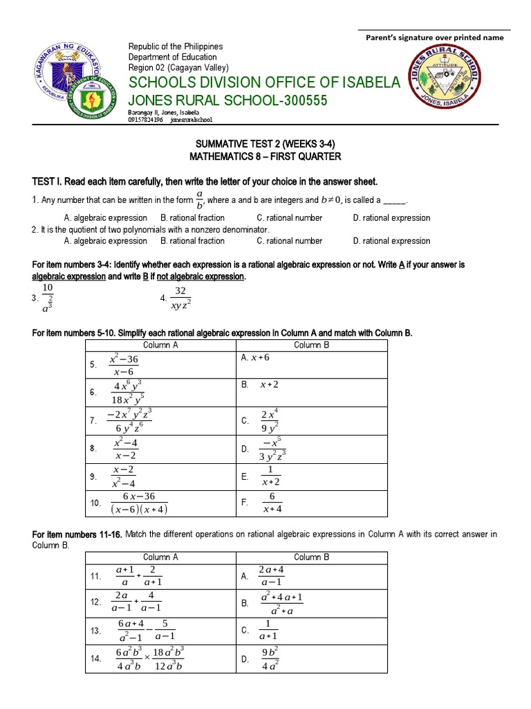 Summative Test 2 | PDF | Rational Number | Mathematical Objects